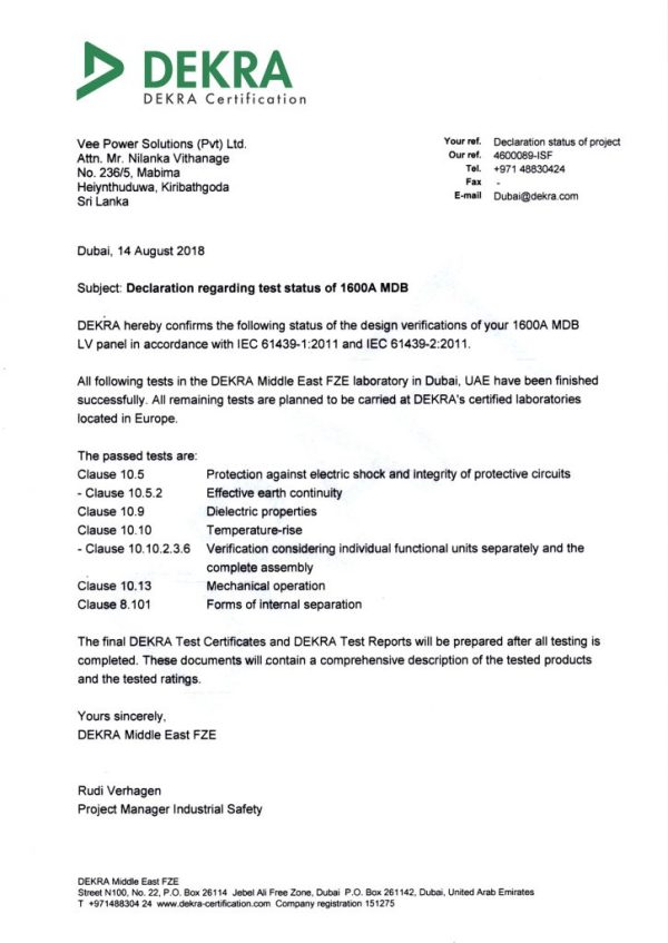 Certificates & Awards – VEE Power Solutions